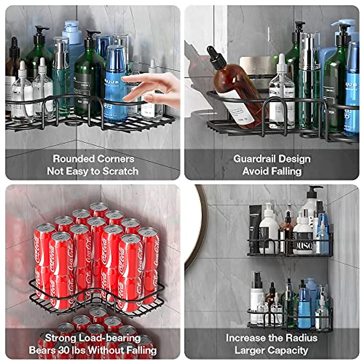 Corner Shower Caddy Shelf with Adhesive Hooks and Soap Dish,No Drilling RustProof Stainless Steel Shower Basket Shelves for Bathroom Storage Organizer