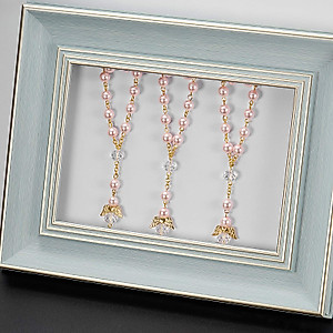 30 Pieces Baptism Rosary Acrylic Rosary Beads Mini Rosaries with Angel for The First Communion Baptism Party Favors (Pink Gold)