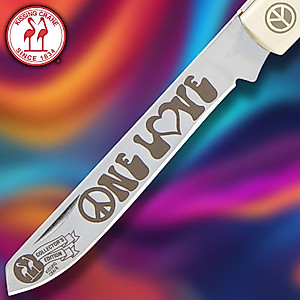 KISSING CRANE Groovy Trapper Pocket Knife | Laser Etched Stainless Steel Blades | 3D Printed Bone and Acrylic Handle Scales | Nickel Silver Boosters | 1960's Tribute | Closed Length 4"