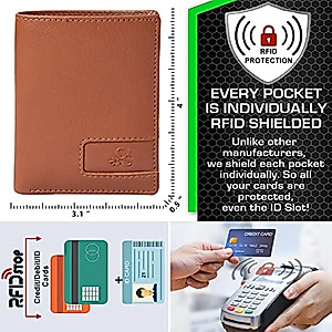 Mens Leather Wallet Rfid Blocking Slim Bifold Front Pocket Flip ID Window With 12 Slots | Real Chrome Free Leather | Multiple Card Holder | Compact Premium Best Handmade Gift (Tan)