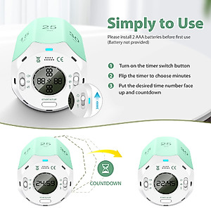 Pomodoro Timer, 8 Sides Visual Magnetic Timer, Digital Cube Flip Timer, Countdown & Count up Timer, Silent & Alarm, Rotating Productivity Timer for Time Management Work Study Exercise(Green)