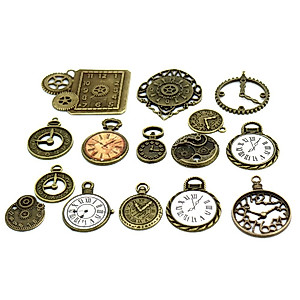 20pcs Mixed Antiqued Bronze Charms Clock Face Charm Pendant, DIY Crafts, Gears, Jewelry Making, Steampunk Pendants