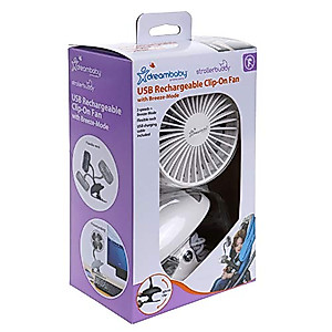 Dreambaby Portable USB Rechargeable Clip-On Stroller Fan - with Breeze Mode - White - Model L2348