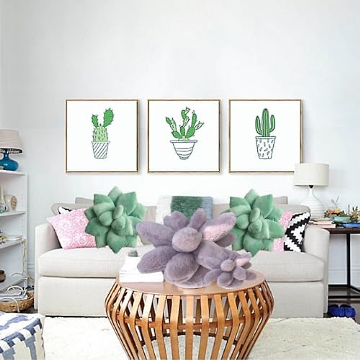 3D Succulent Pillow Super Soft Imitation Rabbit Fur Succulent Plush Pillows Creative Cactus Pillow Plant Shaped Decor Throw Pillow for Couch Sofa Bed Car Chair Cushion