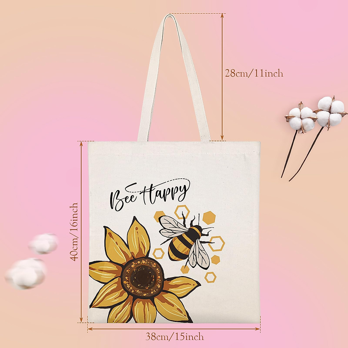 Louise Maelys Canvas Tote Bag for Women Cute sunflower bee Aesthetic cotton Shopping Women gift Reusable Grocery Bags