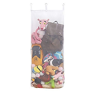 ALYER Ultra Large Door Hanging Mesh Laundry Hamper Basket,Collapsible Stuffed Animal Storage Bag Organizer (White)