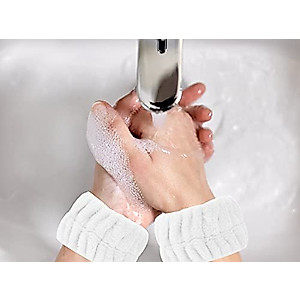 PENTA ANGEL Wrist Washband 2Pcs Microfiber Spa Wrist Wash Towel Band Sweatband for Women Girls Washing face Prevent Liquids from Spilling Down Your Arms (White)