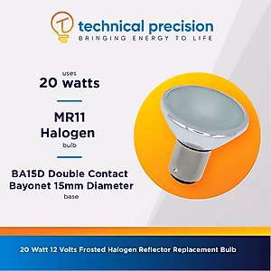 Technical Precision Replacement for Philips 6434/fr Light Bulb 20w 12v Halogen Bulb - BA15D DC Bayonet Base - Frosted MR11 Bulb Reflector - Great for Landscape, Display, and Track Lighting - 1 Pack