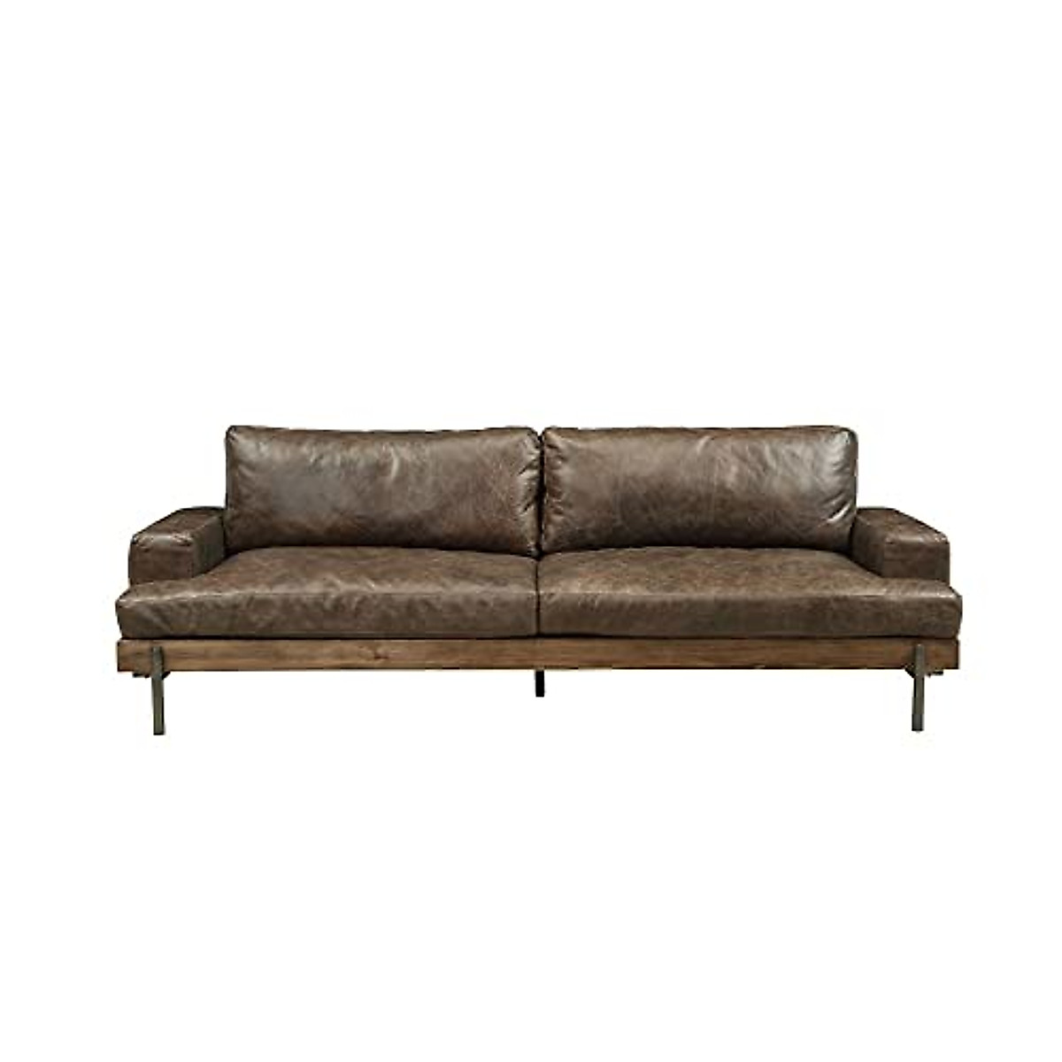 ACME Sofa Oak & Distress Chocolate Top Grain Leather