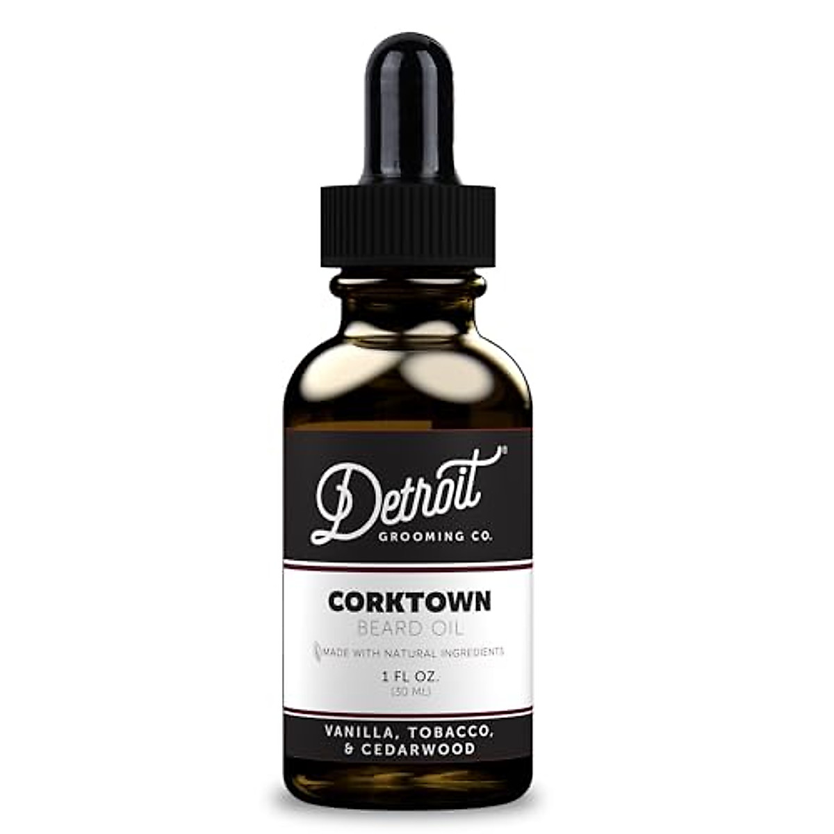Detroit Grooming Co. Beard Oil – All-Natural, Hydrating Formula with Natural Oils, Vitamin E – Black Beard Oil (Cedarwood & Amber) – 1 oz (Corktown)
