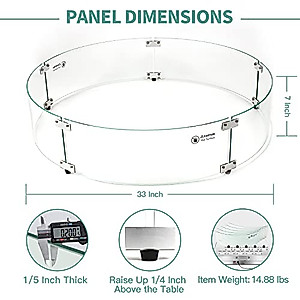 APROMISE Fire Pit Wind Guard - 33" x 7" Round Fire Pit Glass Wind Guard | Clear Tempered Glass Wind Guards for Fire Pits | Firepit Glass Wind Guard with Hard Aluminum Corner Bracket & Rubber Feet