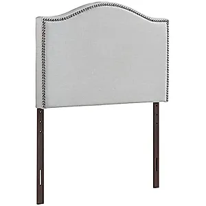 Modway Curl Linen Fabric Upholstered Twin Headboard with Nailhead Trim and Curved Shape, Sky Gray