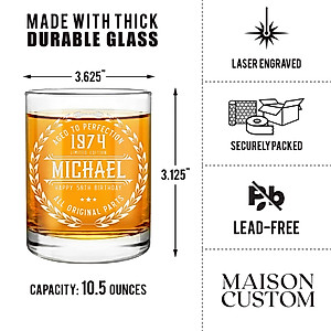 50th Birthday Gifts for Men - Personalized Whiskey Glass - Old Fashioned Funny Novelty 50 Year Old Man Gift Ideas - 50th Decorations for Dad, Husband, Friend - 50th Birthday Present for Him 1974 Gift