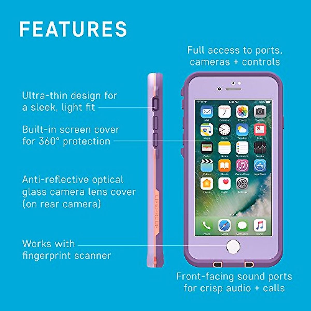 LifeProof iPhone SE (2nd gen - 2020) and iPhone 8/7 (NOT PLUS) FRĒ Series Case - NIGHT LITE (BLACK/LIME), waterproof IP68, built-in screen protector, port cover protection, snaps to MagSafe