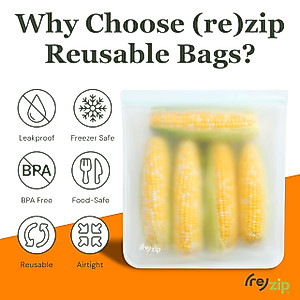 rezip Gallon Freezer Safe Reusable BPA-Free Food Grade Storage Bag 4-Pack, Leakproof, Dishwasher Safe, Travel Friendly, (4) Gallon 16-Cup/128-Ounce
