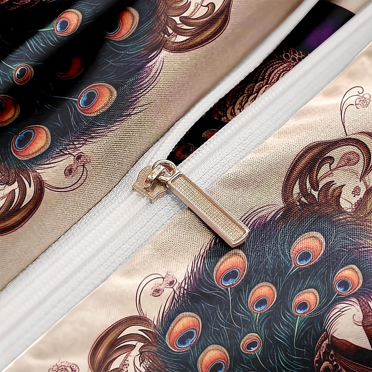 CCoutueChen Purple Peacock Duvet Cover Queen Size, Unique Exotic Animal Bedding Set Colorful Flower Bird Duvet Covers Set Boho Chic Bedding Set, with 2 Pillowcases（Girls Women Adult）