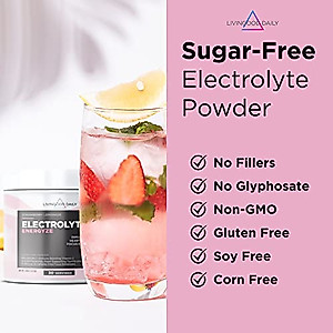 Livingood Daily Electrolytes Powder No Sugar - Keto Electrolytes Hydration Powder with Vitamin C, Taurine, D-Ribose & FOS - Sugar Free Electrolyte Drink Mix - 30 Servings, Strawberry Lemonade