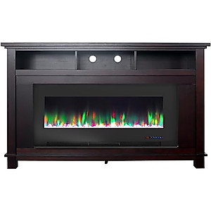 Hanover Winchester Mahogany Electric Fireplace TV Stand Mantel with Crystal Rock Display, Realistic LED Multi-Color Flames, Fireplace Heater Entertainment Center with A/V Shelves and Remote Control