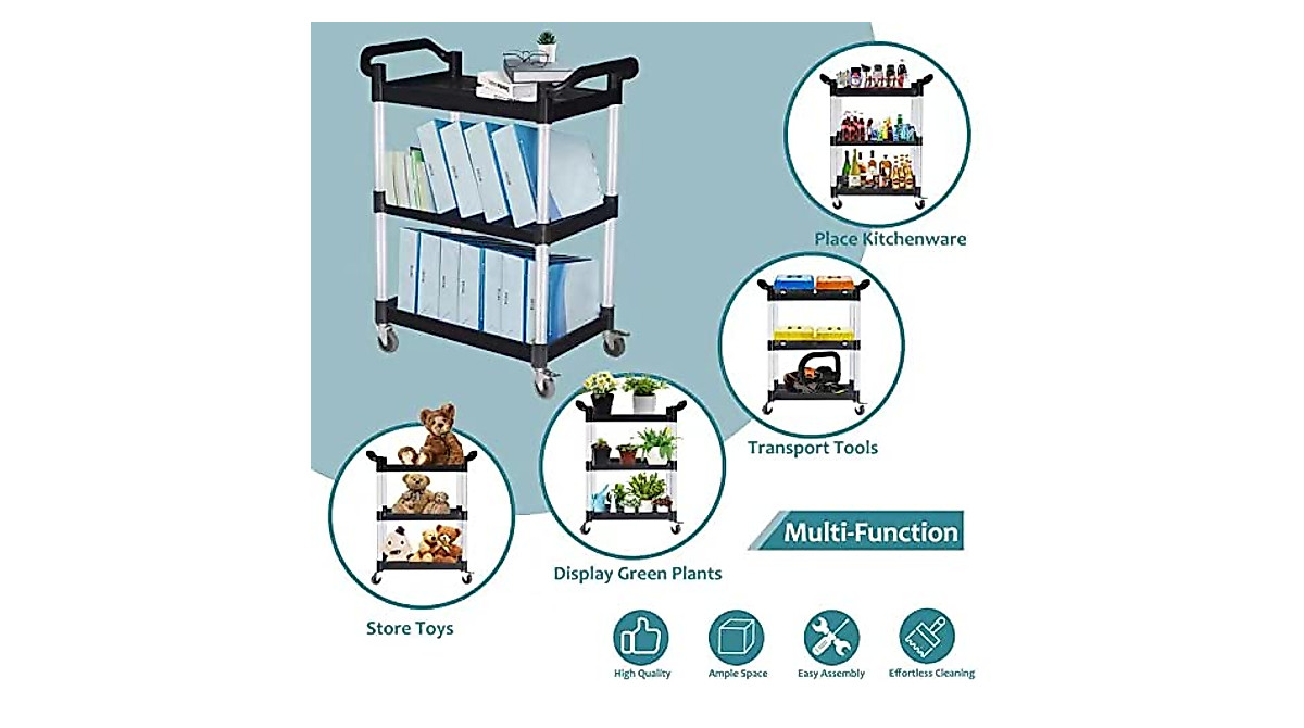 Heavy Duty 3-Tier Rolling Utility Cart for Kitchen & Warehouse