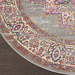 Nourison Passion Grey 8' x Round Area -Rug, Boho, Traditional, Easy -Cleaning, Non Shedding, Bed Room, Living Room, Hallway, (8' Round)