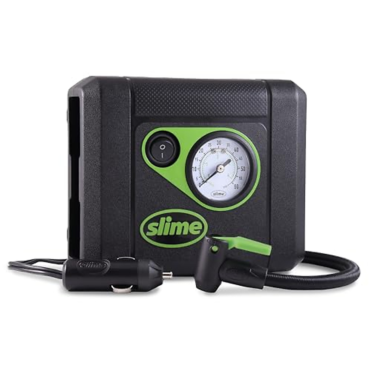 Slime 40060 Tire Inflator, Compact, Portable Car Air Compressor, Analog, Quick Connect Air Hose, Flat Tire Puncture Repair, 12V, 10 min inflation Black