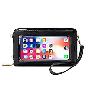 RFID Blocking Touch Screen Phone Bag Small Crossbody Bag Shoulder Handbag Wristlet for Women (E4 Black - Touch Screen)