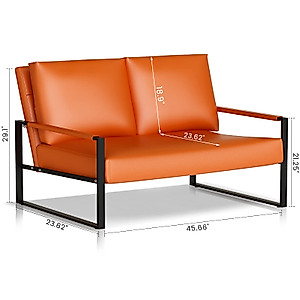 AWQM Mid-Century Loveseat Sofa, Faux Leather, Orange, 2-Seat, Small Couch for Bedroom, Office, Living Room, Sofa