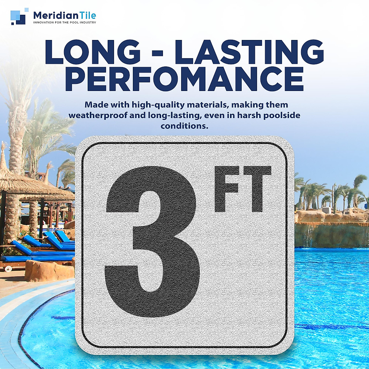 Aquatic Custom Tile, 3FT Pool Depth Markers, 6x6 Inches Vinyl Pool Stickers, Swimming Pool Number Markers, Pool Safety Signage, Adhesive Pool Depth Markers Stickers for Decks, MADE IN USA - (1 Pack)