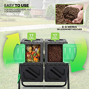 Magshion 2 x 17 Gal Dual Chamber Compost Tumbler from BPA Free Material, Outdoor All-Season Fast-Working High Volume Composter Tumbling Bin, Sliding Doors