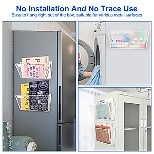 Magnetic File Holder for File Cabinets,1-Tier No Drilling Durable Magnetic Paper Holder, White Mesh Magnetic File Organizer for Refrigerator, Magazine Organizer, Writing Label Included (2 packs)