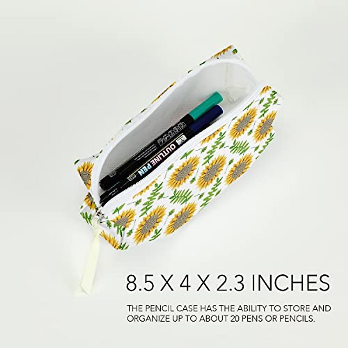 Pencil Pouch Pencil Case Pencil Bag Pen Case Pouch Box Organizer for Teen Girls Boys School Students Waterproof Zipper Pouch for Office Supplies Makeup, Sunflower Print Sunflower Gifts for Women