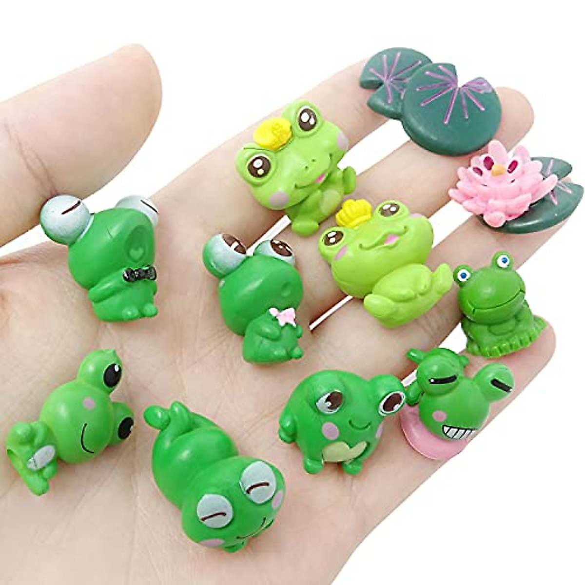 HONBAY 11PCS Resin Frog Miniature Figurines Cute Frog Cake Topper Mini Frog Animals Model Moss Landscape Terrarium Crafts for Garden Home Decoration (11 Styles)