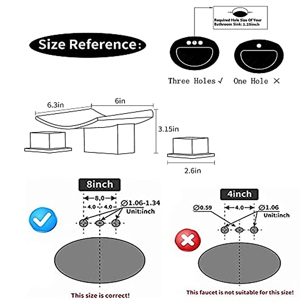 BANGPU Waterfall Bathroom Faucets, Modern Bathroom Sink Faucet 3 Holes Widespread Dual Handle Brass Basin Faucet Mixer Taps with Supply Hoses, Matte Black Vanity Sink Faucet