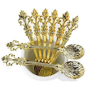 Mini Spoons Set of 8 by Movalyfe Kitchen - Coffee Espresso Demitasse Vintage Tea Spoon 4.5" Long (Gold)