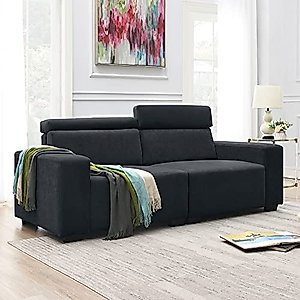 BIADNBZ 87" Velvet Loveseat Sofa with Multi-Angle Adjustable Headrest, Extra Wide Sectional Couch w/Armrest for Living Room Studios, Black