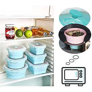 Collapsible Bowls, GLE2016 Silicone Collapsible Food Storage Containers with Lids for Camping, Round Silicone Lunch Containers, Microwave, Dishwasher and Freezer Safe (3, Blue)