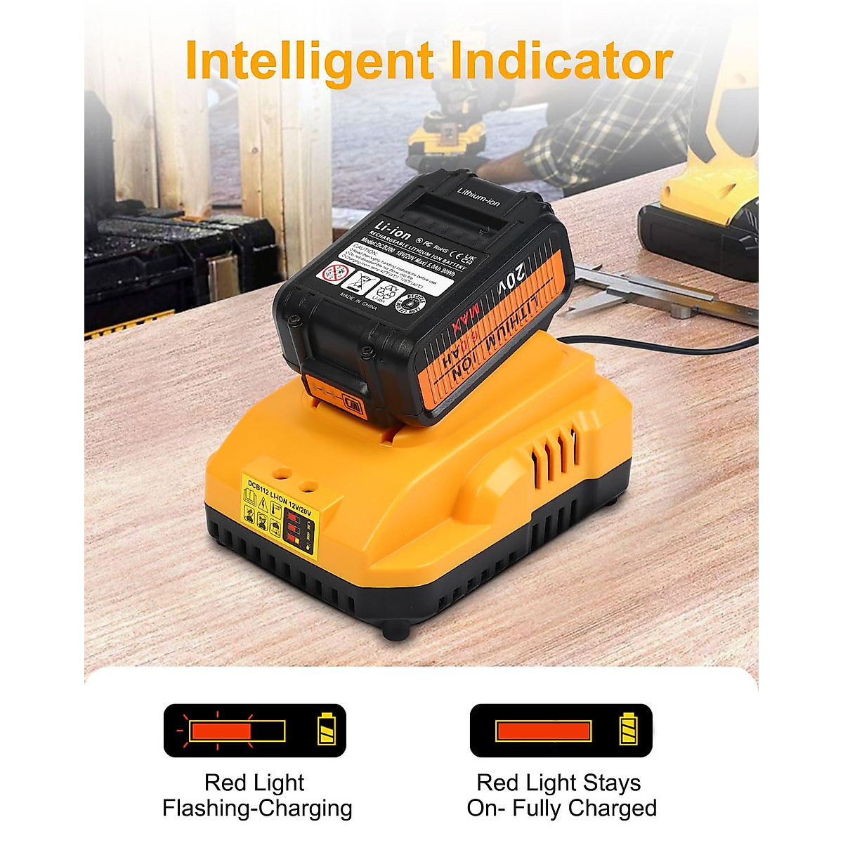 Lenoya 2Packs Battery Replacement for Dewalt 20V Battery 6000mAh & 12v/20v Charger DCB112 Combo