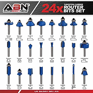 ABN Tungsten Carbide Router Bit Set - 24 Piece Router Set 1/4in Shanks - for Beginners to Commercial Users