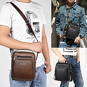 Hjkiopc Zipper Buckle Leather Messenger Bag Vintage Handle Bags for Men Ajustable Satchel Shoulder Bags Multifunction Casual Bag Temperament Fashion Handbag