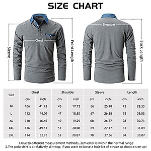 LIUPMWE Long Sleeve Polo Shirts for Men with Pocket Denim Collar Soft Cotton Shirts Golf T-Shirt