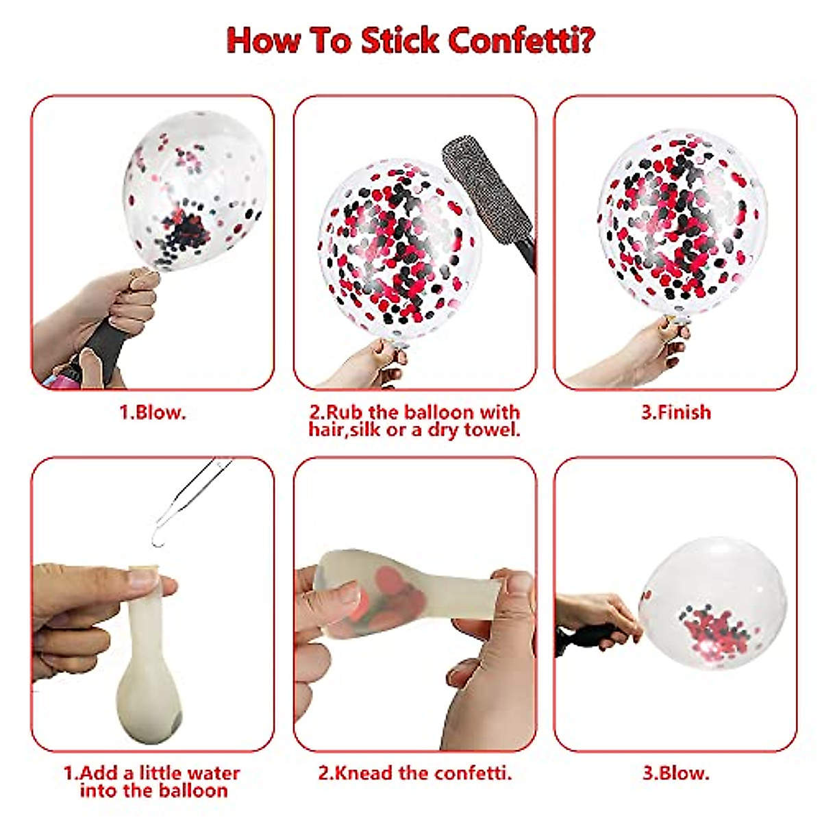 Red and Black Balloons Arch Kit, 100 Pieces Red Black White Confetti Balloons for Birthday, Brial Shower, Casino Theme Party Decorations