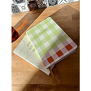 DesignWorks Ink Gratitude Journal with 196 Guided Pages for Daily Thoughts and Goals with Pen and Ribbon Marker | Undated Daily Mindfulness Journal, Green and Red Picnic Check