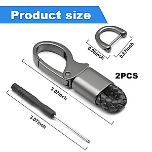 Augeny 2PCS Car Key Fob Keychains, 360 Degrees Rotatable Leather Keys Chain Holder with Anti-Lost D-Ring, Universal Sturdy Metal Key Chains with Screwdriver for Women and Men （Black）