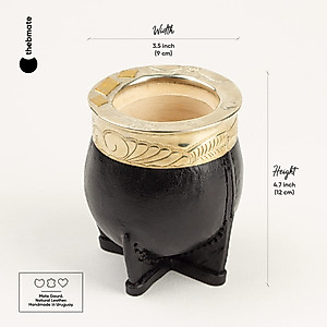 thebmate [Premium Yerba Mate Gourd Original Natural Calabash Teacup – Black Leather Wrapped Handmade in Uruguay - Mate Imperial