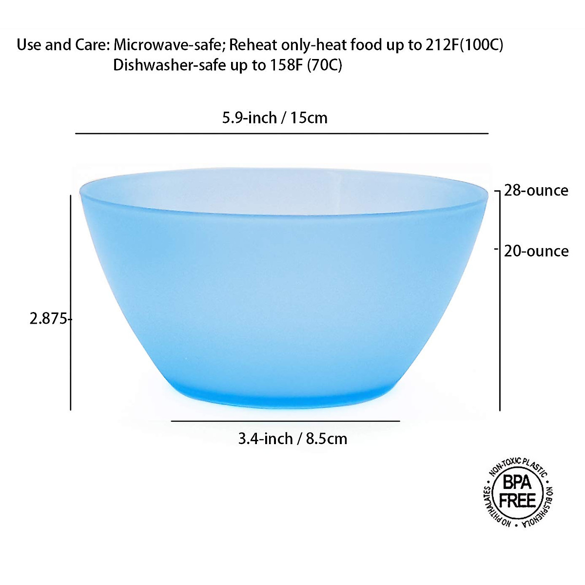KX-WARE 28-ounce Plastic Bowls, Unbreakable and Reusable Cereal Bowls Soup Bowls Salad Bowls, Set of 12 Multicolor