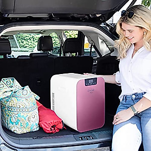Cooluli 20L Mini Fridge For Bedroom - Car, Office Desk & College Dorm Room - Glass Front & Digital Temperature Control - Small 12v Refrigerator for Food, Drinks, Skincare, Beauty & Breast Milk (Pink)