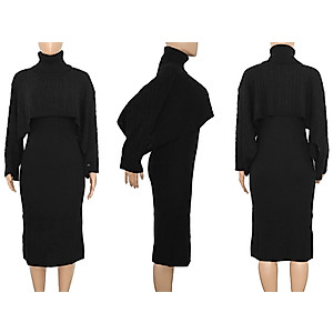 Famnbro Women's 2 Piece Winter Outfits Cable Knit Turtleneck Cropped Sweater Bodycon Midi Dress Sets