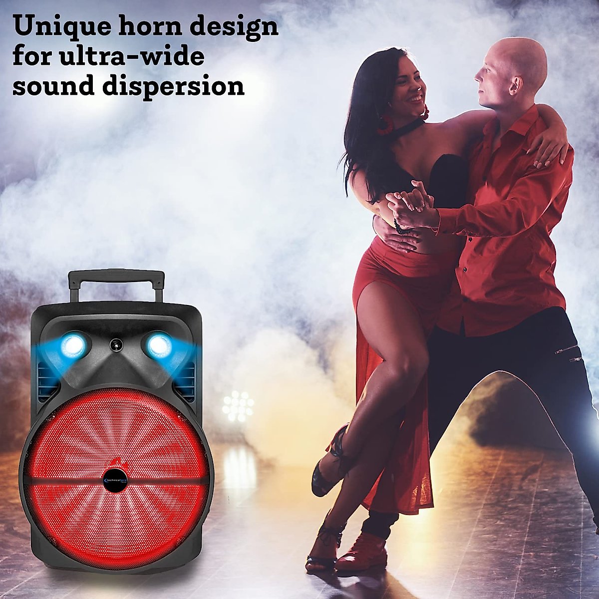 1600 Watts Bluetooth Speaker with Tripod, Wired Microphone & Remote Control | Rechargeable 15" Two Way Bluetooth DJ Light Speaker Package with USB SD Card inputs by Technical Pro