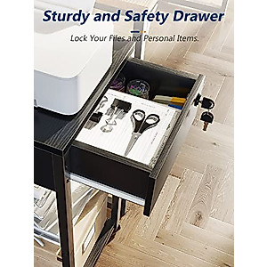 ODK 3-Tier Printer Stand with Storage, Computer Tower Stand with Drawer & Key, Movable CPU Stand, Under Desk Printer Shelf, Storage Shelf with Lockable Wheels for Home Office Black