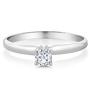 14K White Gold Moissanite Ring | Round 4MM Forever Classic from Charles & Colvard Solitaire Engagement Ring For Women | 0.23 Cttw | Available in size 5, 6, 7, 8, 9